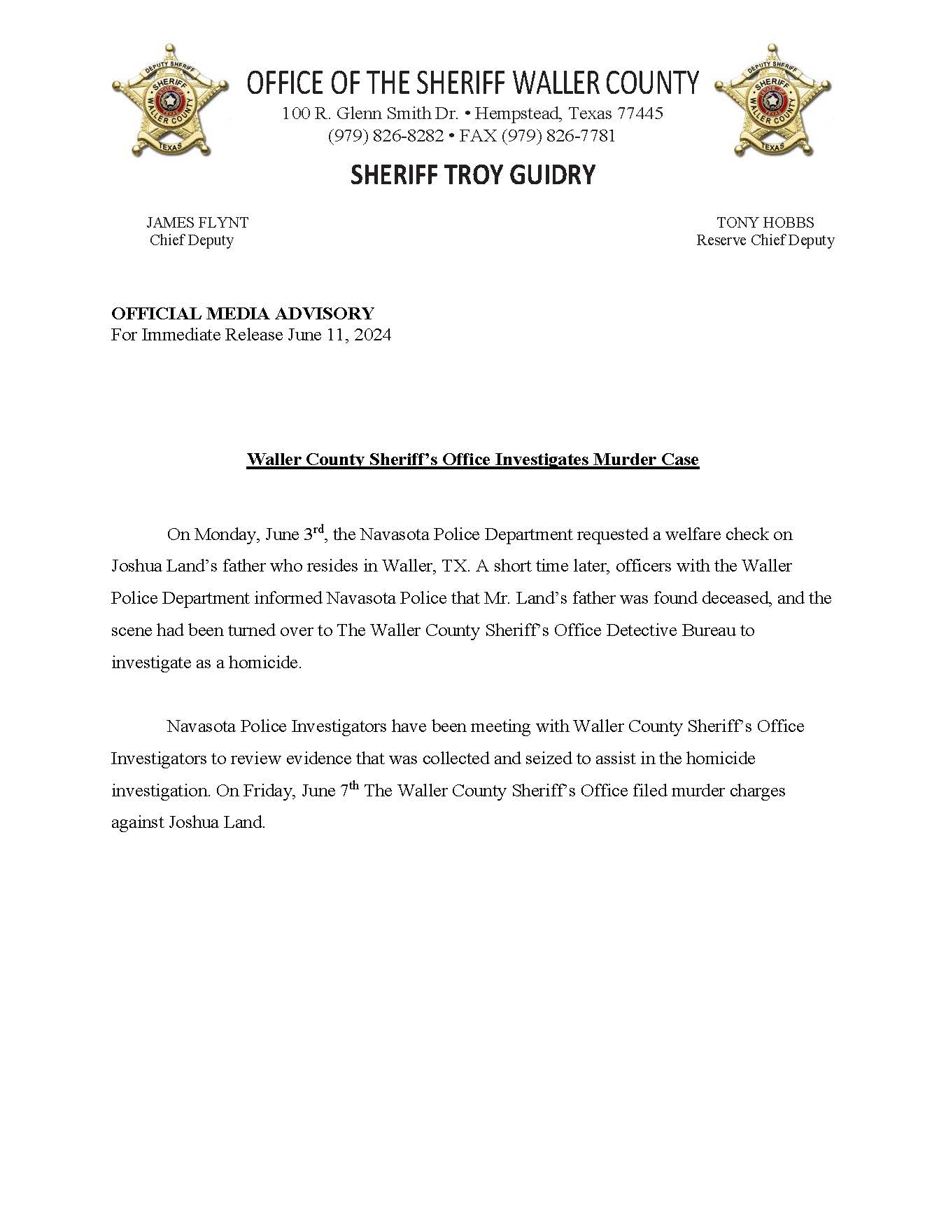 Waller County Sheriff Office Website