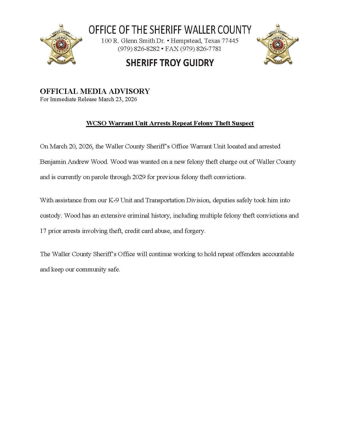 Waller County Sheriff Office Website